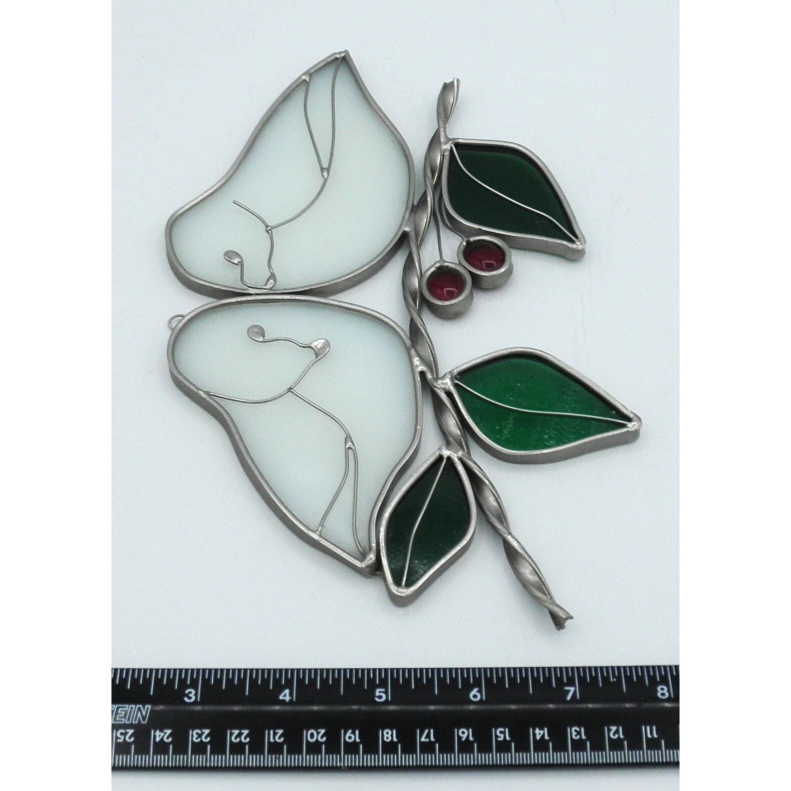 VTG Stained Glass Leaded Partridge Birds Holly Berry Window Ornament ...