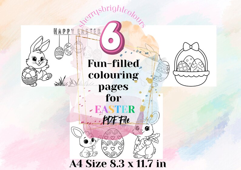 6 Easter Themed Colouring Pages for Children PDF Download A4 Size - Etsy