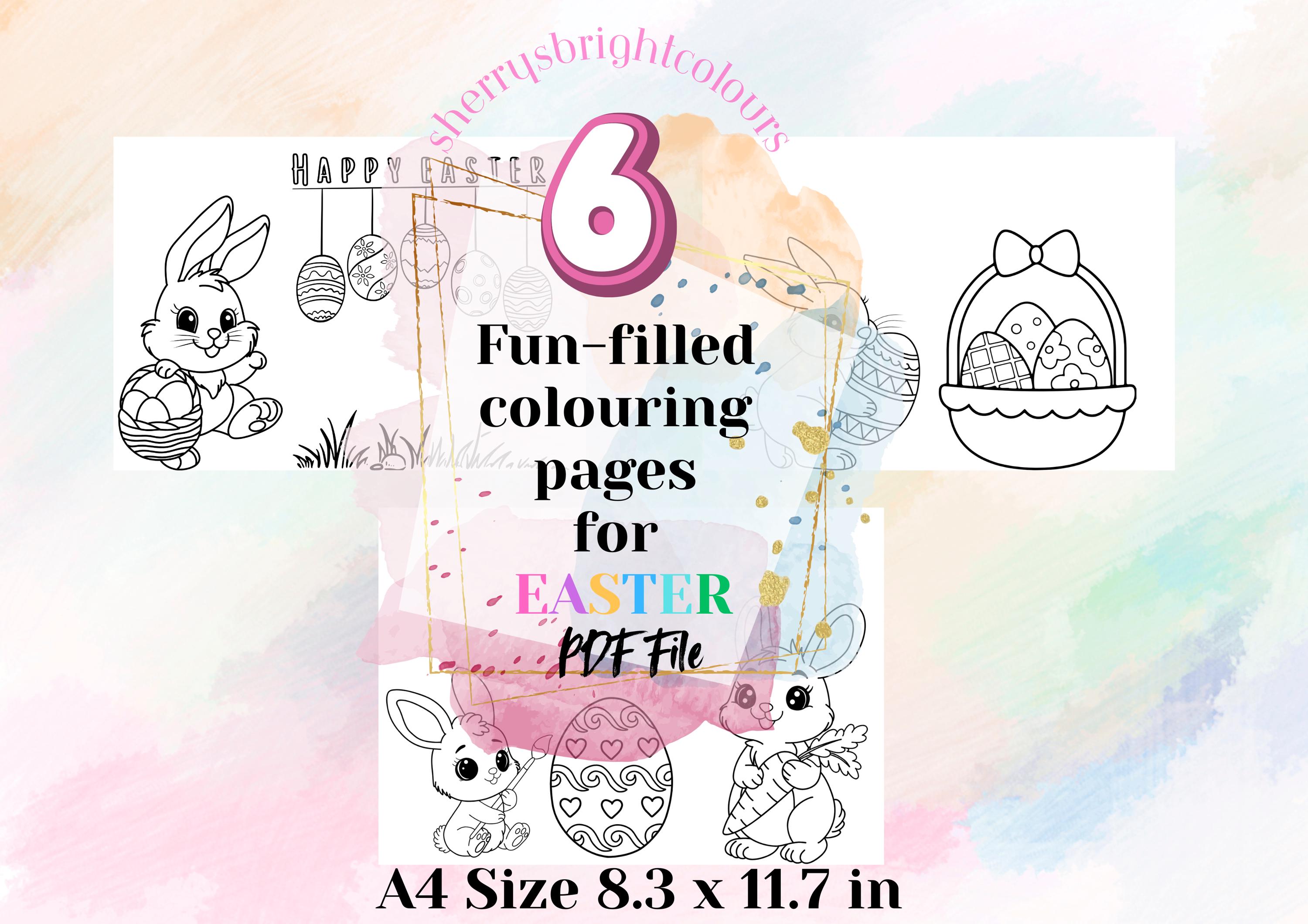 6 Easter Themed Colouring Pages for Children PDF Download A4 Size - Etsy