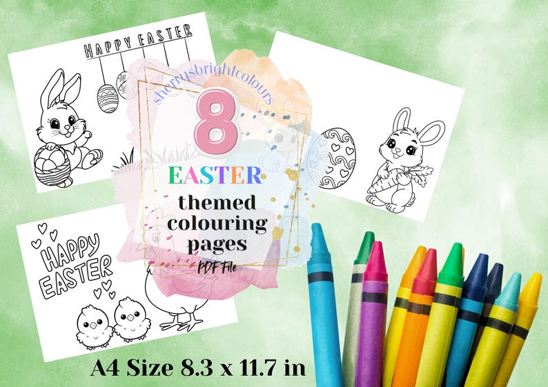 6 Easter Themed Colouring Pages for Children PDF Download A4 Size - Etsy