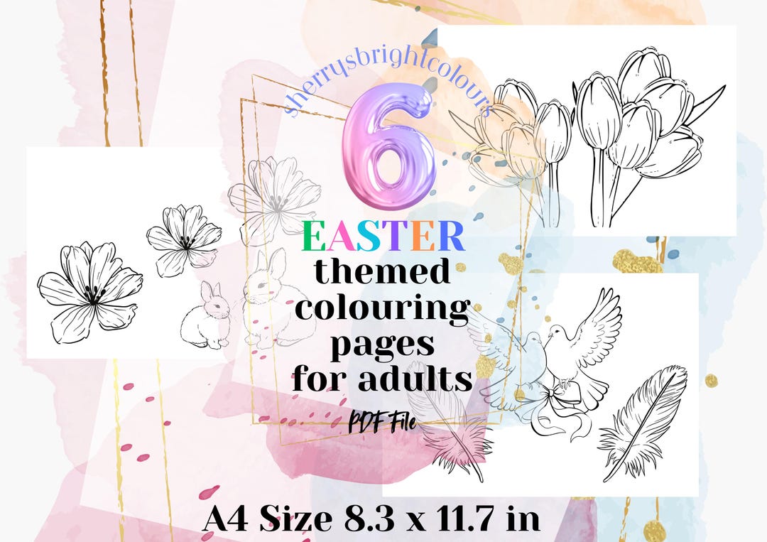 6 Easter Themed Colouring Pages for Adults PDF Download A4 Size - Etsy