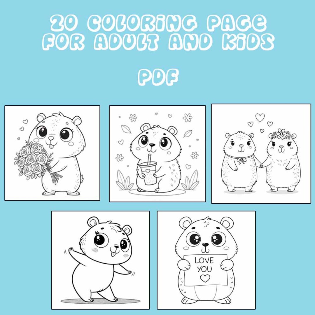 20 Cute Capybara Coloring Pages for Adults and Kids – PDF and PNG - Etsy