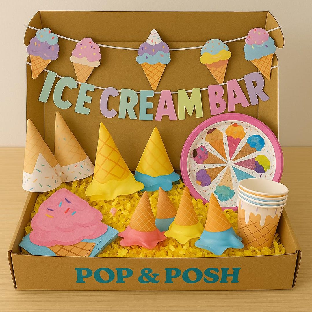 Ice Cream Bar Party Box – Summer Birthday Party Kit | Ice Cream Cone ...