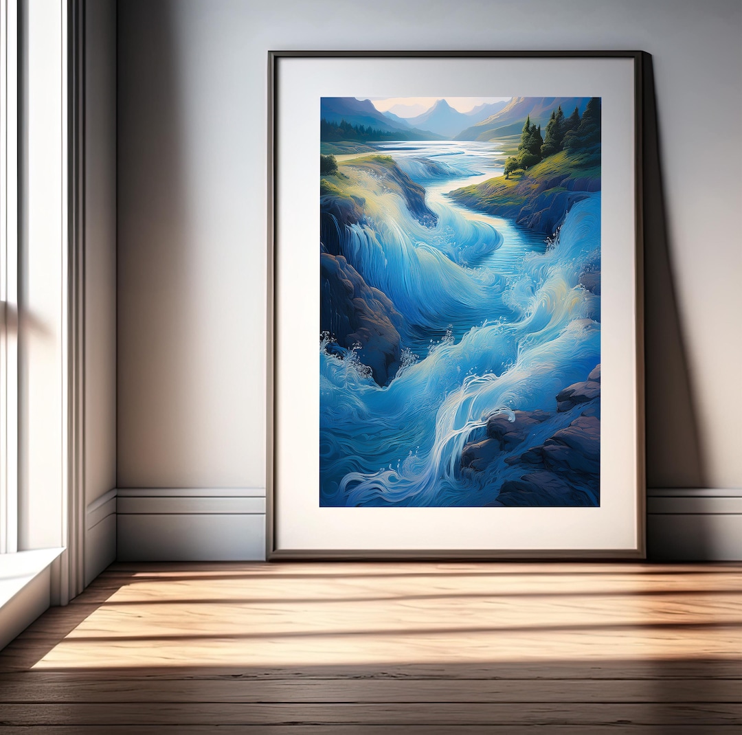 Blue River Abstract Art Print: Modern Flowing Water Wall Decor (digital ...