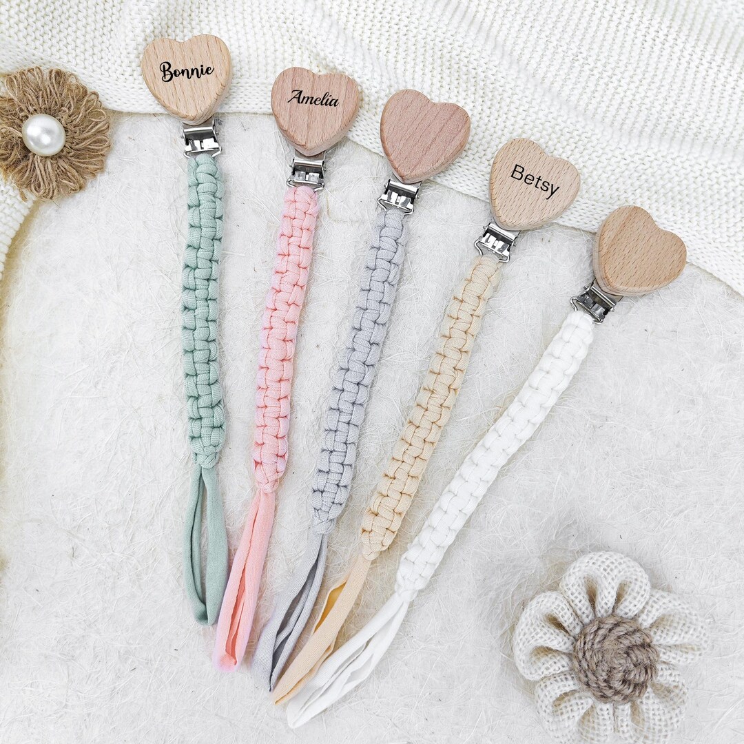 Personalized Pacifier Clip, Custom Binky, Fabric Binky With Wooden Clip ...