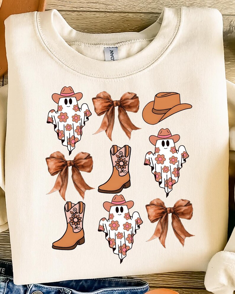 Western Cowgirl Ghost PNG Bundle – Floral Cowboy Ghosts, Boots, Hats ...