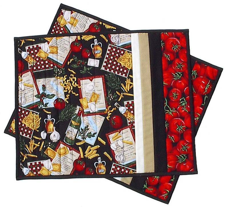 Italian Pasta Placemats Pair, Handmade Tomato Chef Cook Spaghetti ...