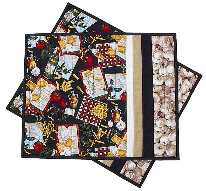 Italian Pasta Placemats Pair, Handmade Chef Cook Garlic Spaghetti ...