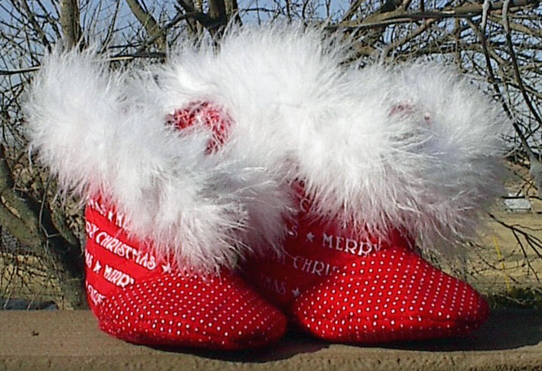 Merry Christmas Baby Boots, Handmade Quilted Infant Shoes Booties Red ...