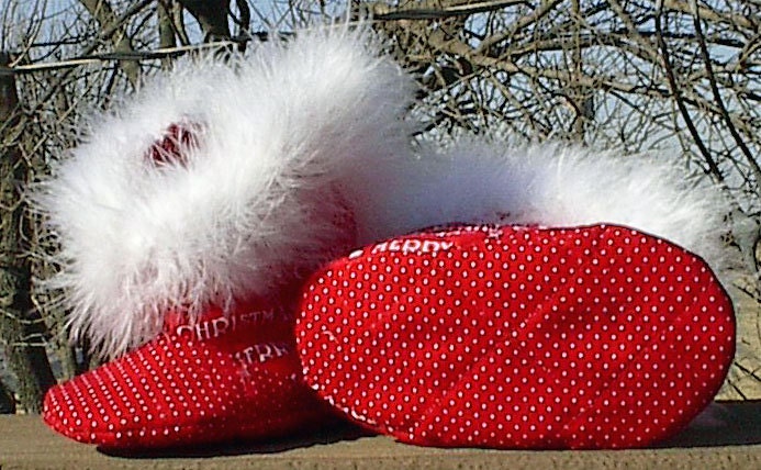 Merry Christmas Baby Boots, Handmade Quilted Infant Shoes Booties Red ...
