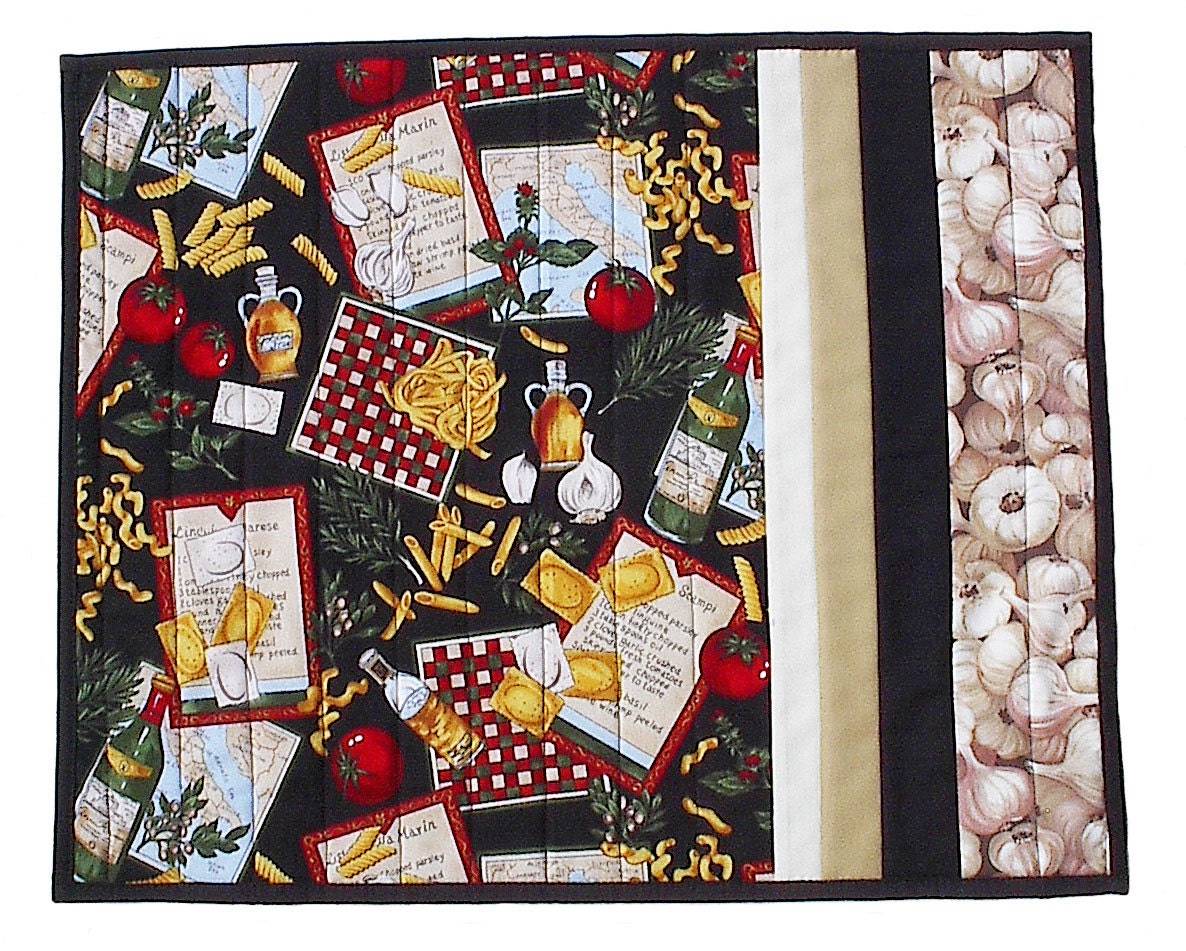 Italian Pasta Placemats Pair, Handmade Chef Cook Garlic Spaghetti ...
