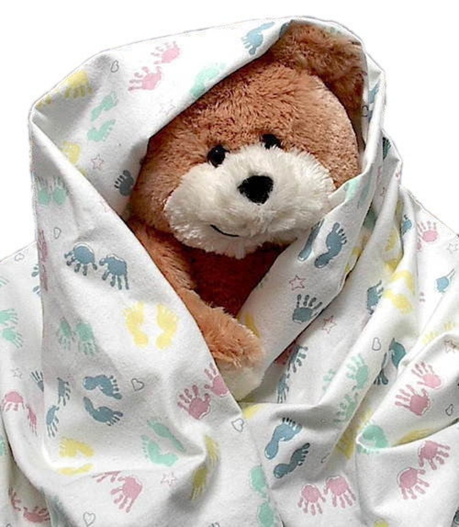 Baby Hand Prints Flannel Blanket, Handmade Newborn Infant Pastel Blanky ...