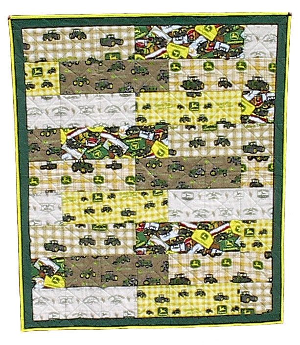 John Deere Baby Quilt, Handmade Farm Tractor Wheat OOAK Toddler Crib ...