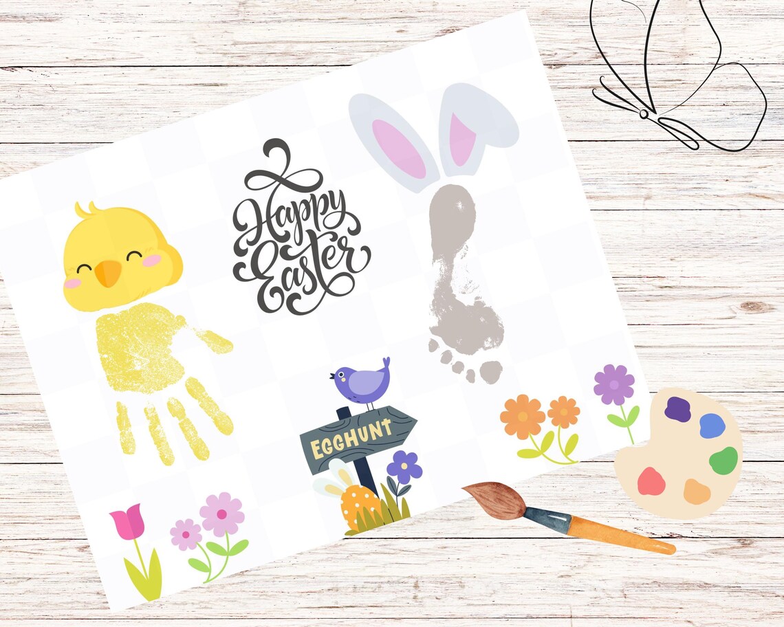 Easter Chick and Bunny Footprint, Handprint Art DIY - Etsy