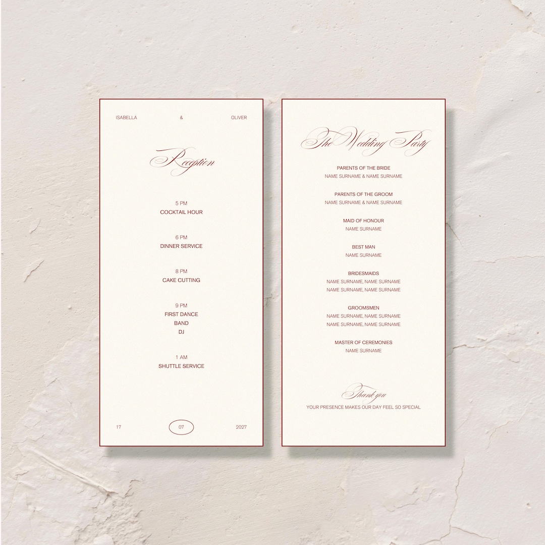 ISABELLA Reception Program – Modern and Stylish Wedding Reception ...