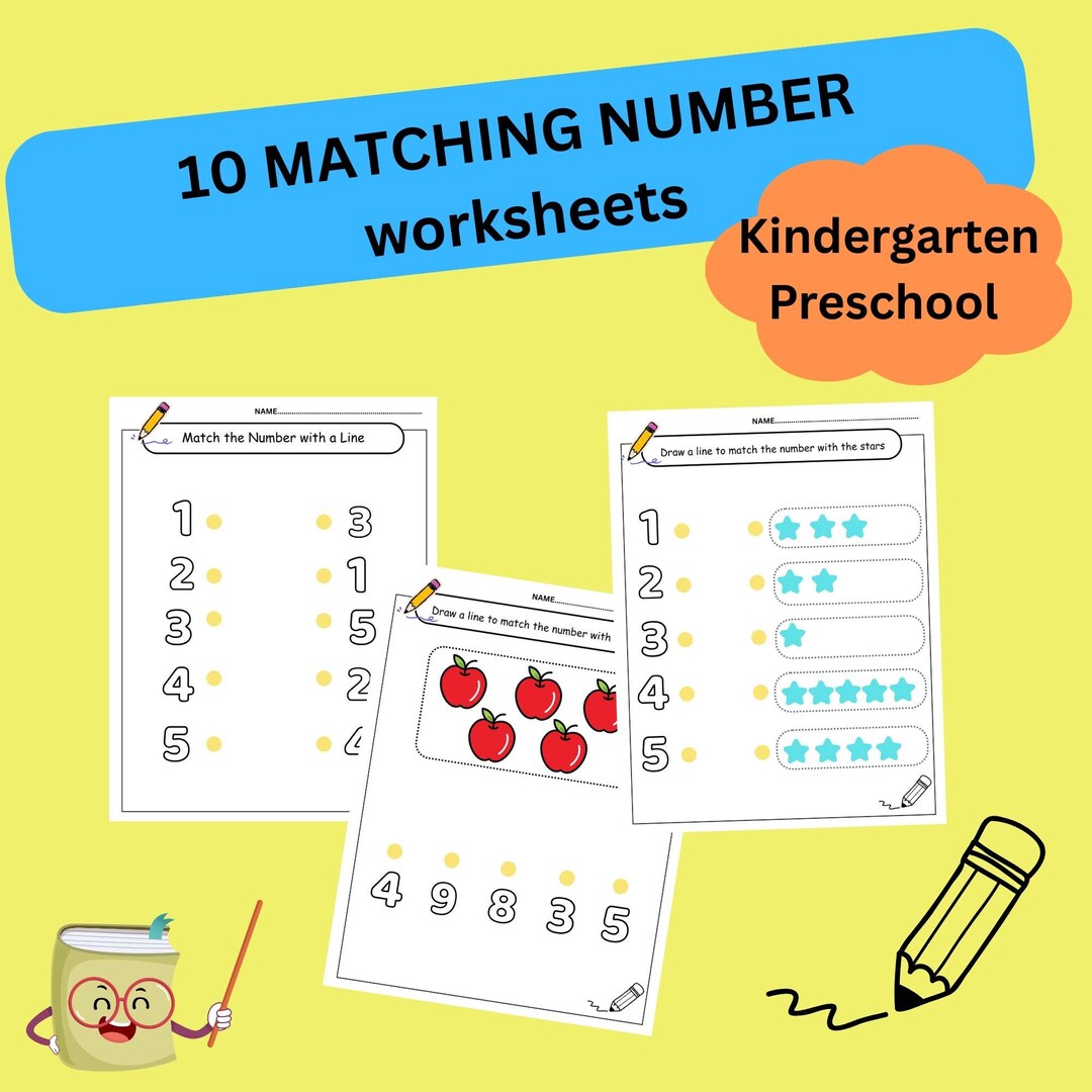 Printable MATCHING NUMBER Worksheets for Kindergarten Preschool 10 PDF ...