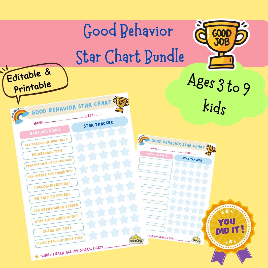 Good Behavior Star Chart Bundle: Editable Kids Reward Chart (PDF ...