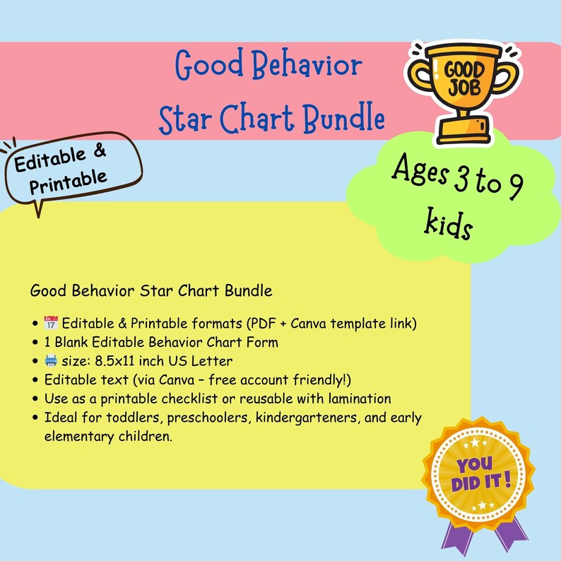 Good Behavior Star Chart Bundle: Editable Kids Reward Chart (PDF ...