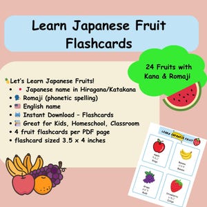 Japanese Fruit Flashcards: Kana, Romaji, English (printable PDF) - Etsy