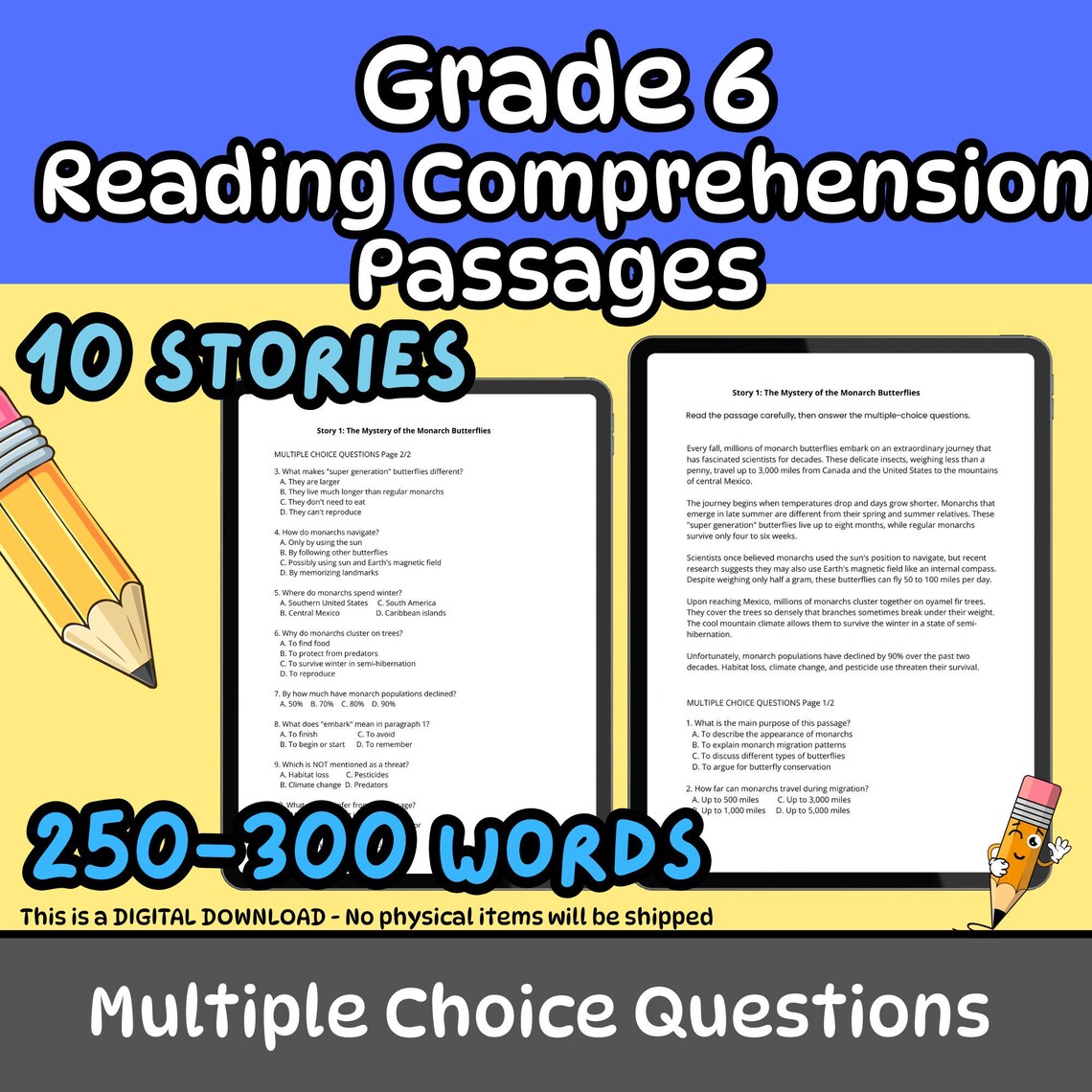 Grade 6 Reading Comprehension Worksheets | 10 Passages + Multiple ...