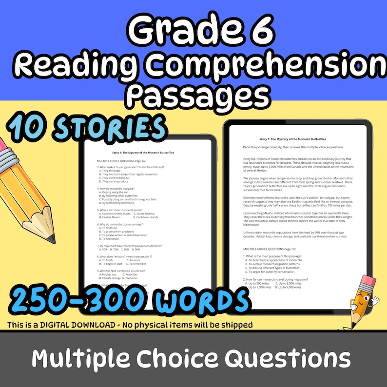 Grade 6 Reading Comprehension Worksheets | 10 Passages + Multiple ...
