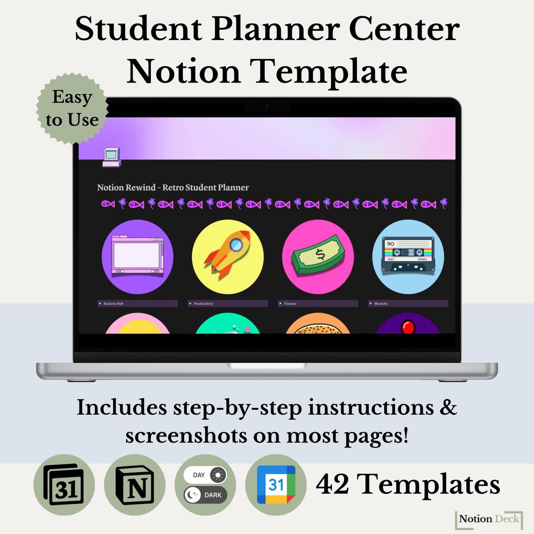 Notion Student Planner – Retro Study Dashboard, Y2K Academic Organizer ...