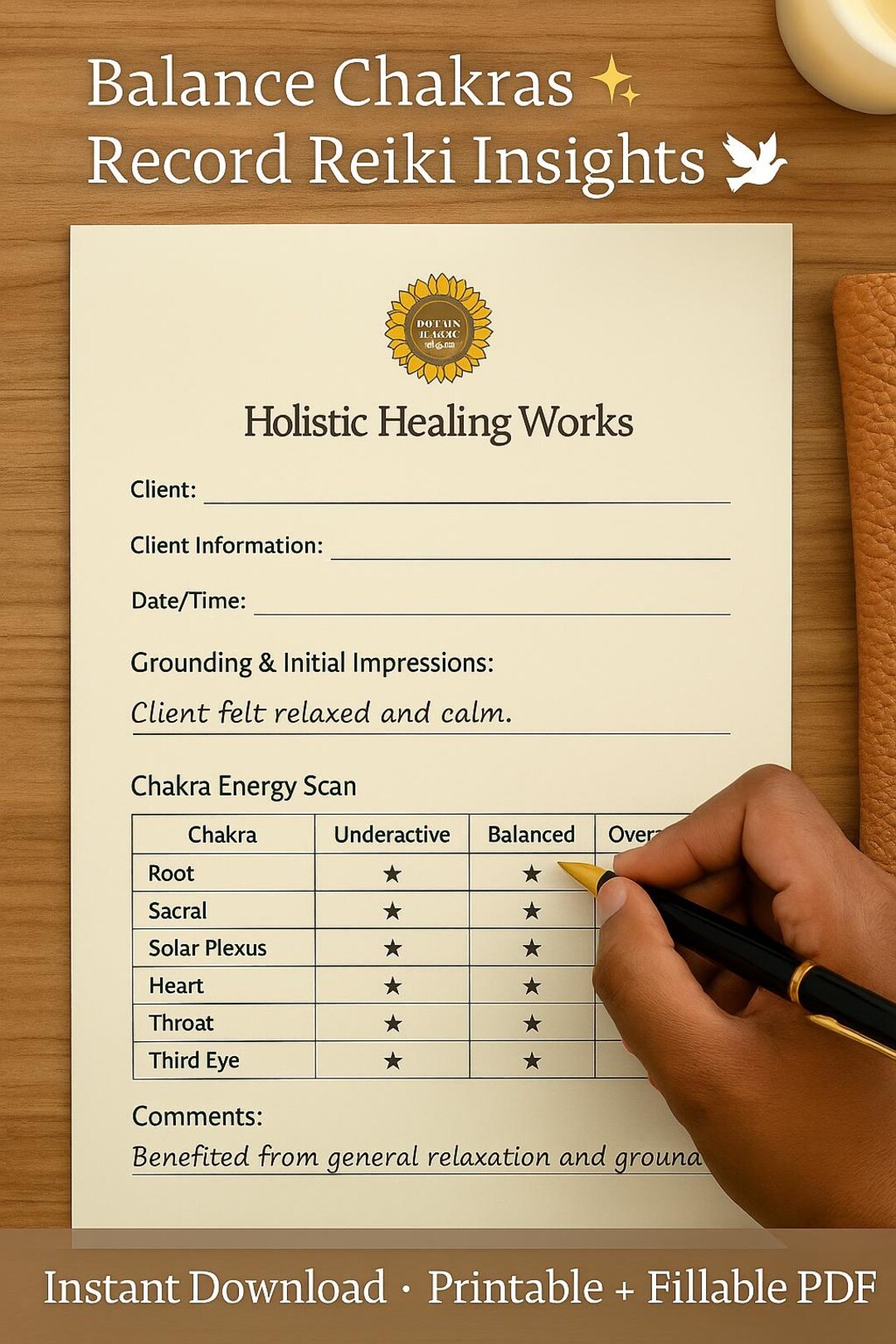 Reiki Energy Scan Sheet | Printable + Fillable Client Session Form ...