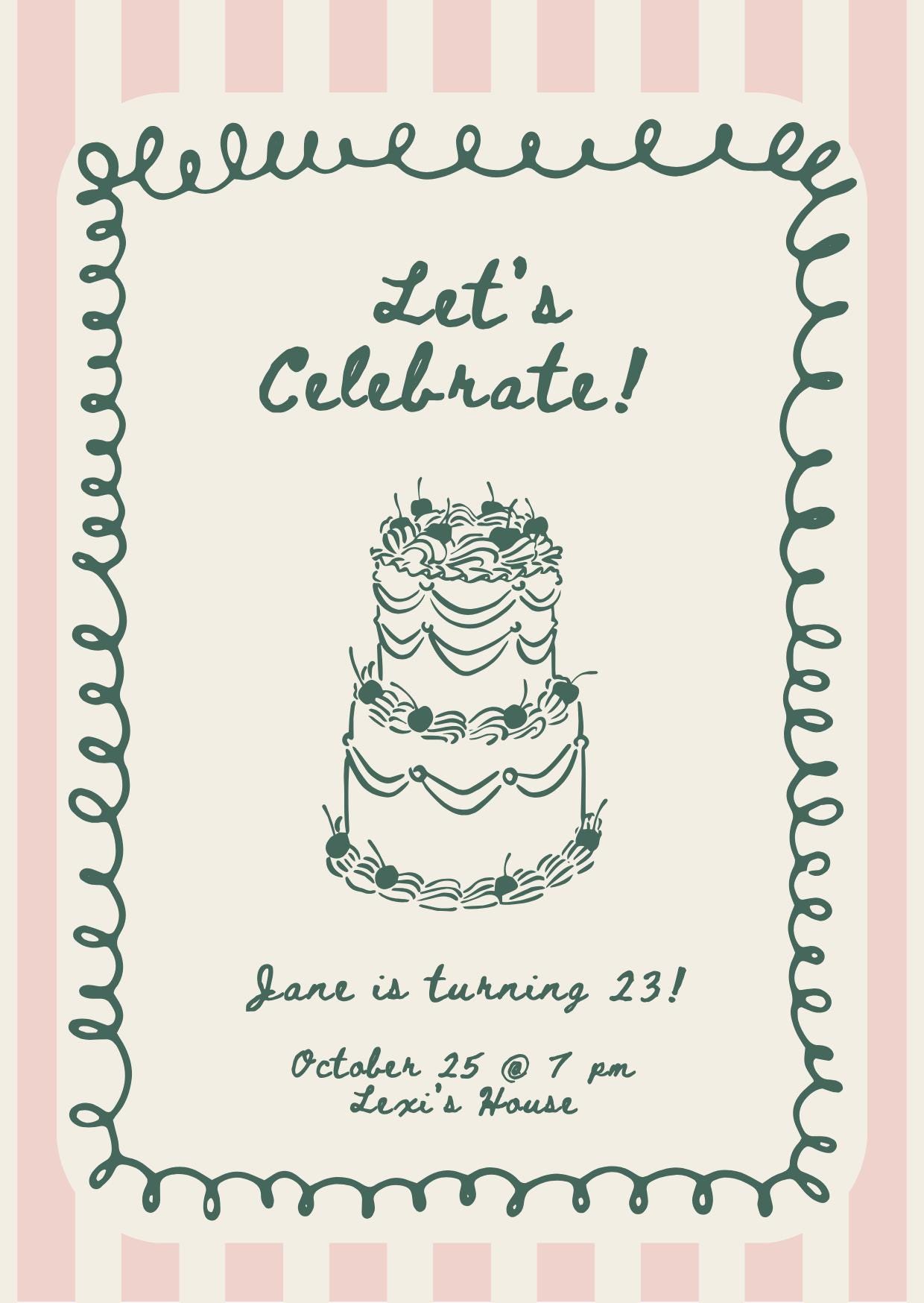 Editable Retro Birthday Invitation | Pink Green Cake Party Invite ...