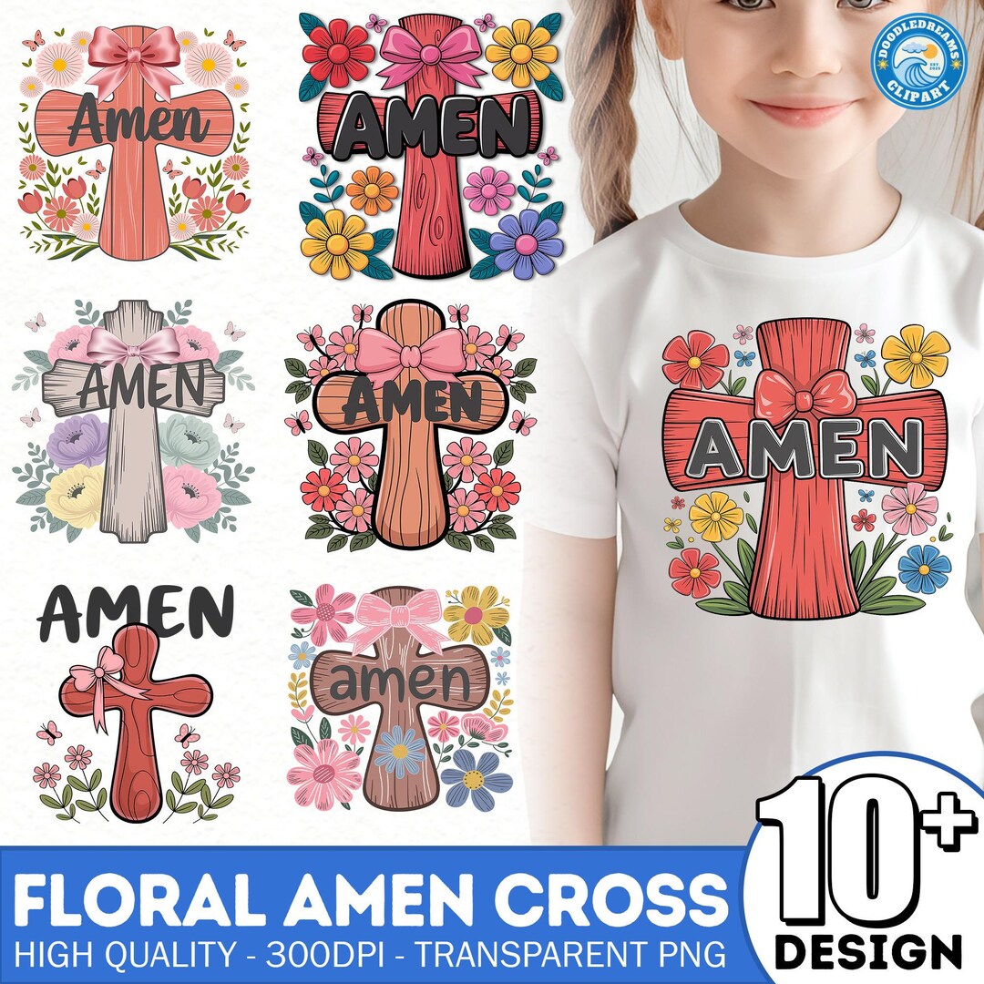 Floral Amen Cross PNG, Boho Floral Amen Png Bundle, Wildflower Png ...