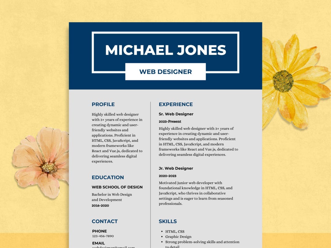 Color Block Resume Template - Editable Canva Template - Resume Cv ...