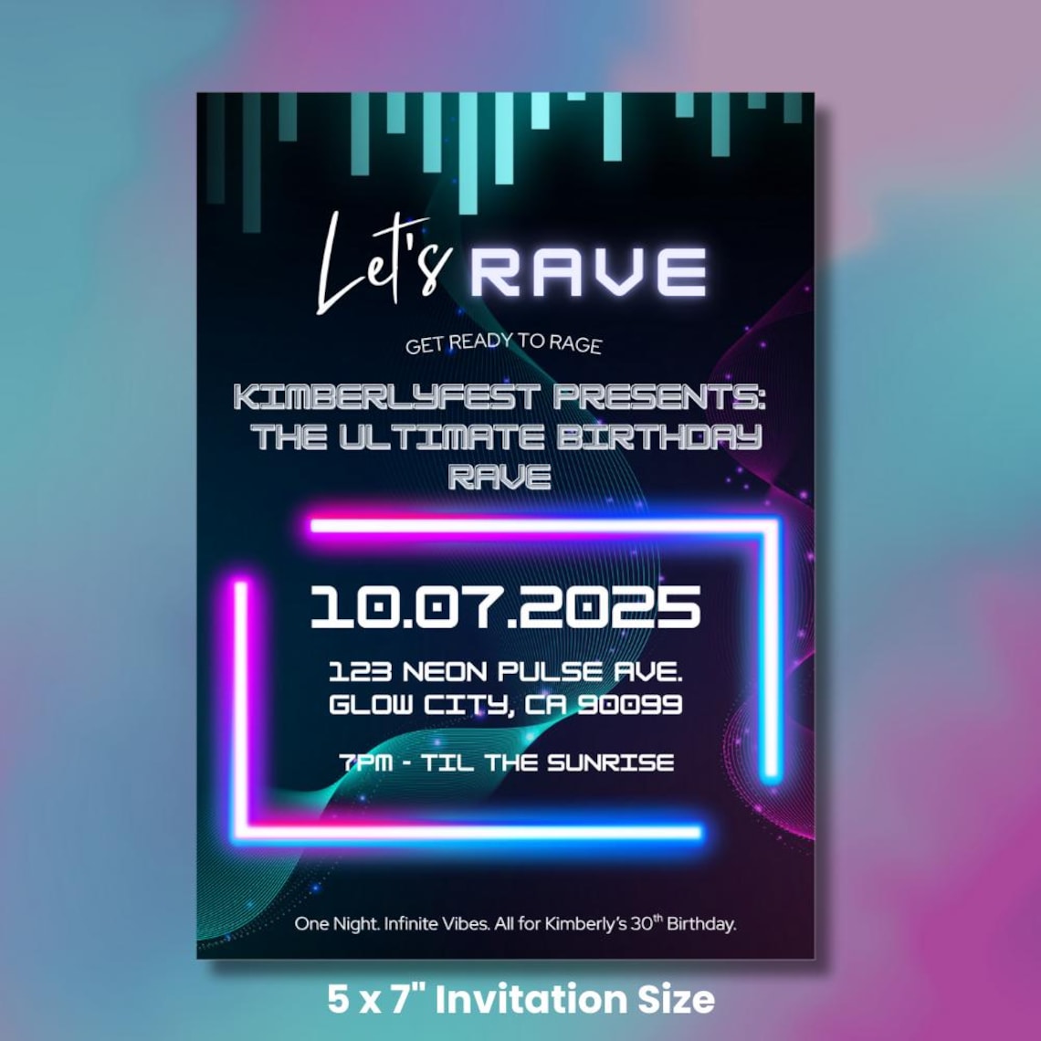 Rave Party Invitation | Editable Glow Party Invite | Neon Birthday, EDM ...