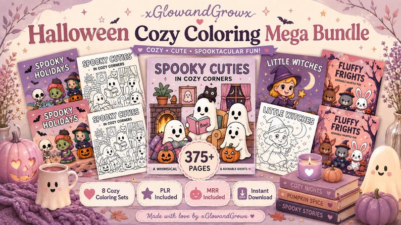 Halloween Cozy Coloring Pages Bundle | 375+ Printable Coloring Pages ...