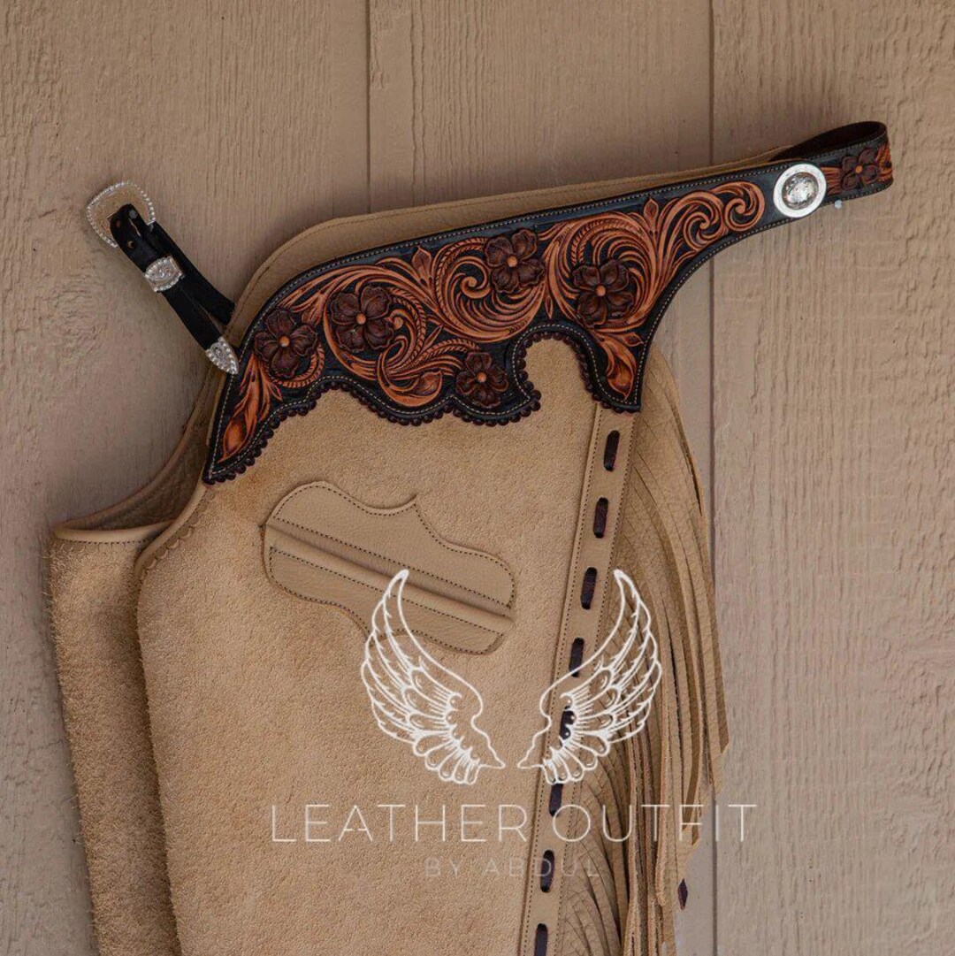 Hand Tooled Mens Suede Leather Chap: Western Rodeo Fringe - Etsy