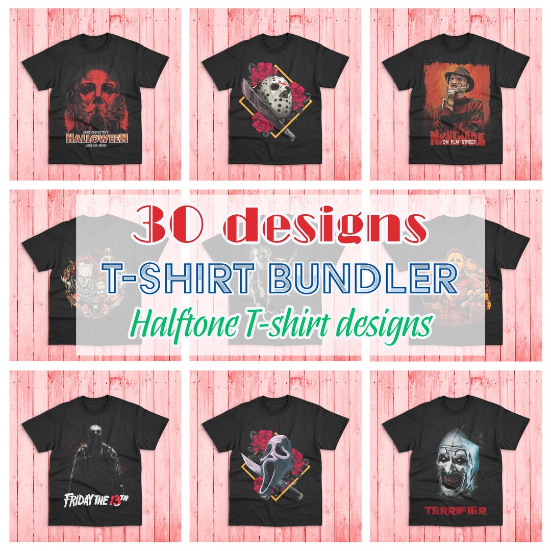 Horror Movie Halftone T-shirt Design Pack, PNG for Sublimation and DTF ...