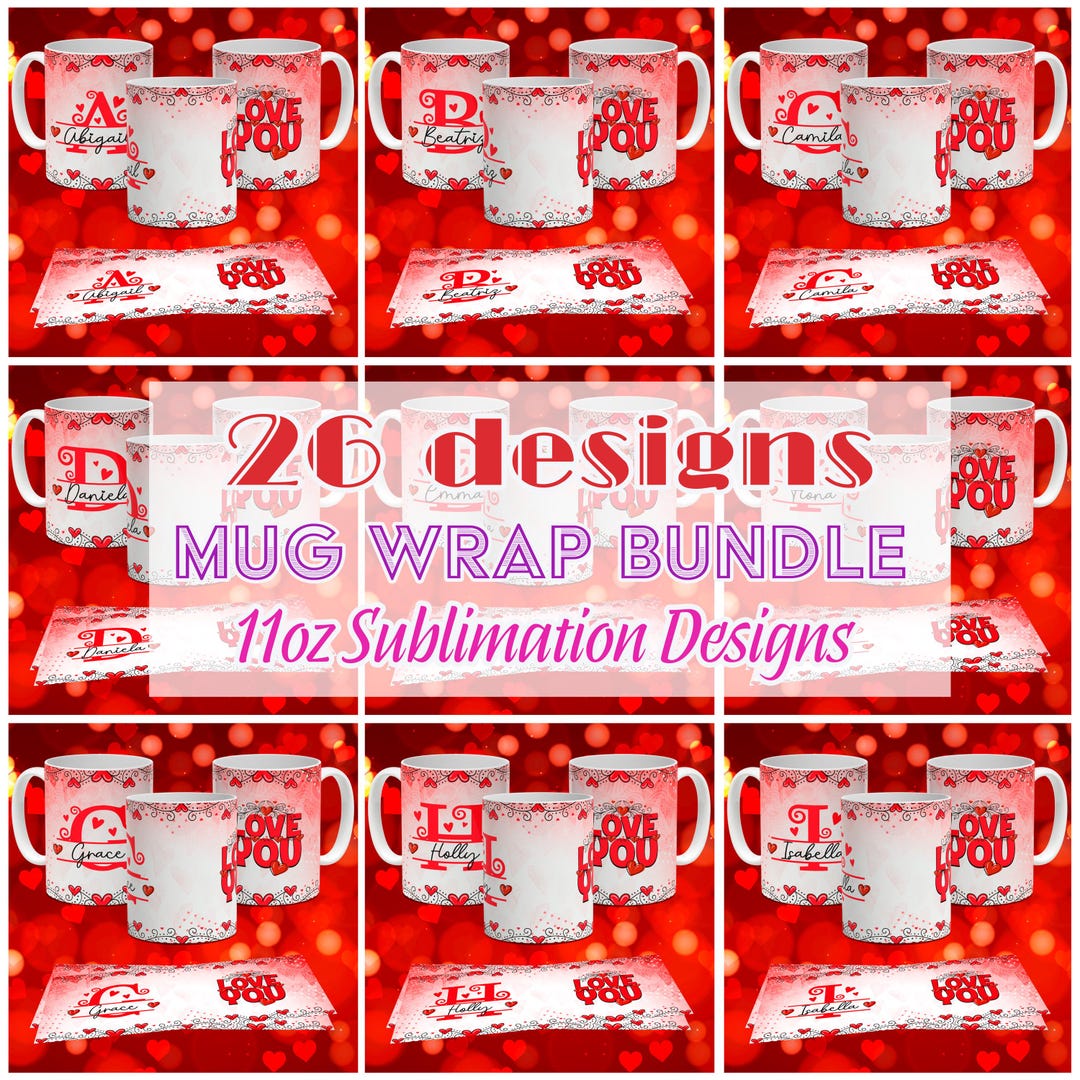 Cute ABC Love You Mug Wrappers, Valentine's Day Alphabet Mug Wrap ...