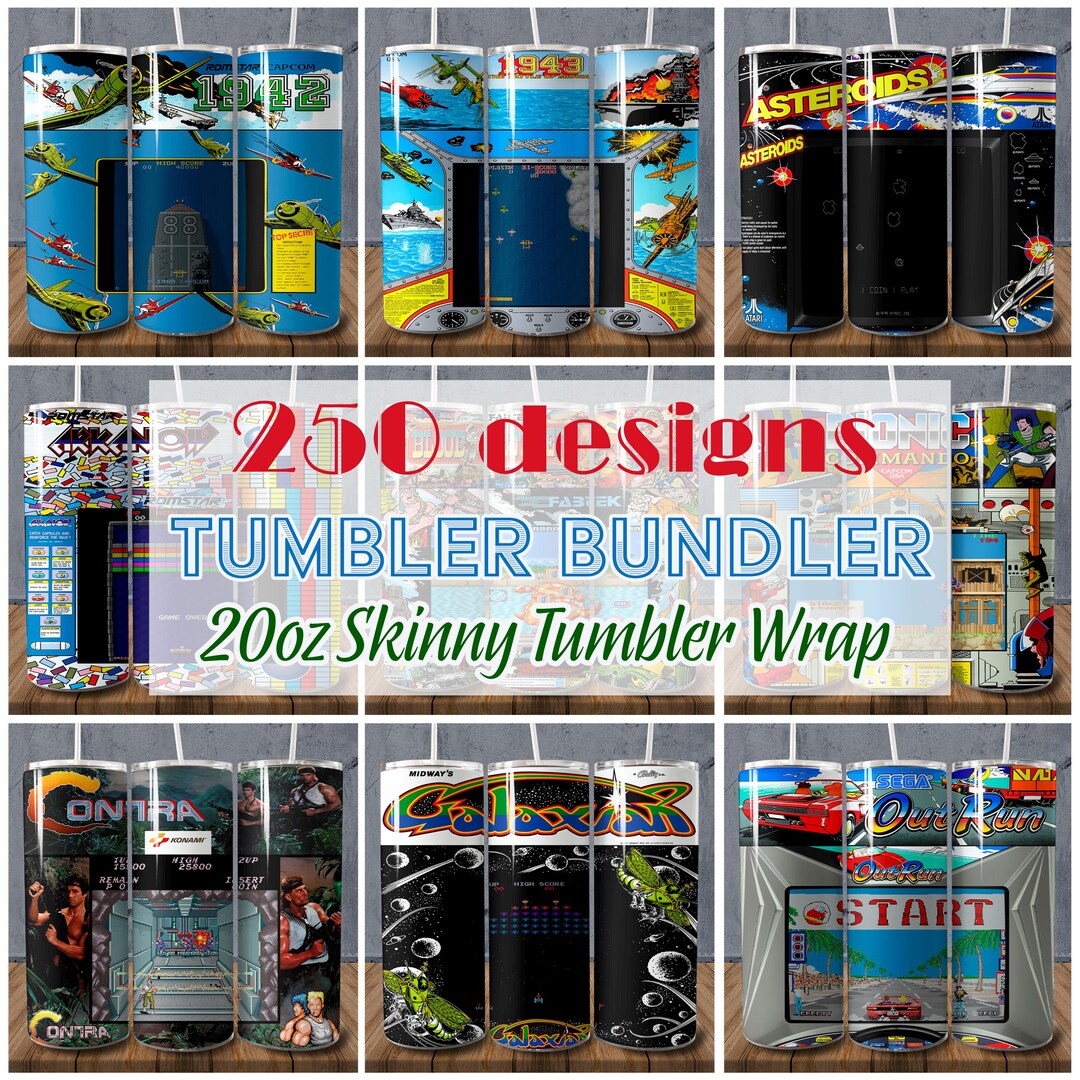 250 Retro Arcade Tumbler Wrap, Video Game Designs for 20 Oz Skinny ...
