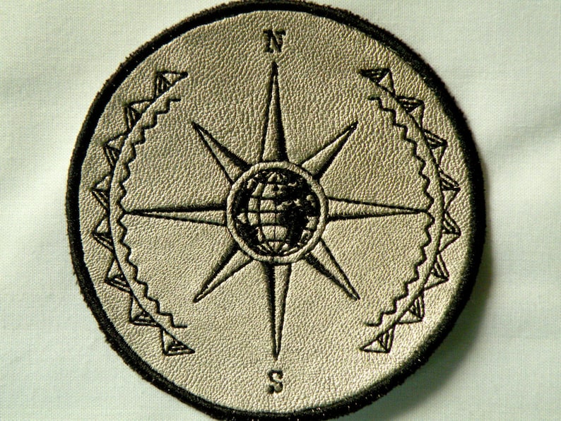 Mariner's Compass Iron on Patch on Cowhide Leather 4 - Etsy