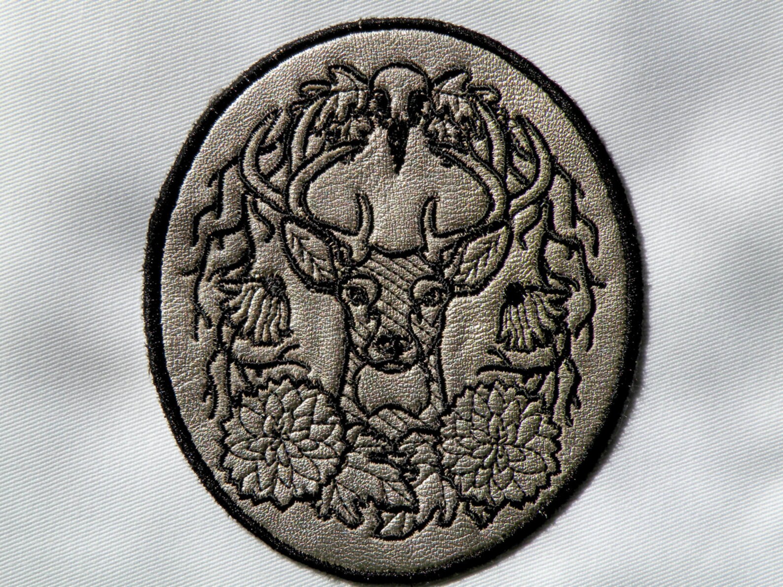 Woodland Deer Crest on Cowhide Leather Iron on Patch 4.41 - Etsy