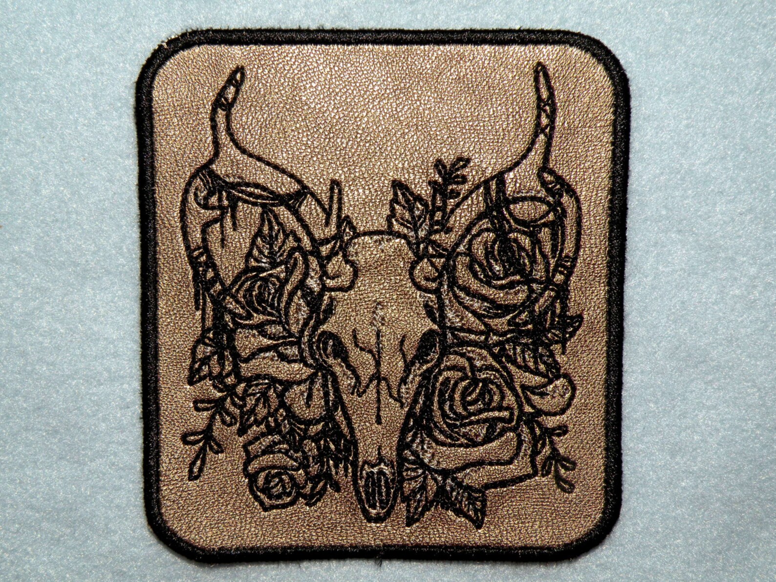 Deer Skull on Bed of Roses Iron on Patch on Cowhide Leather - Etsy