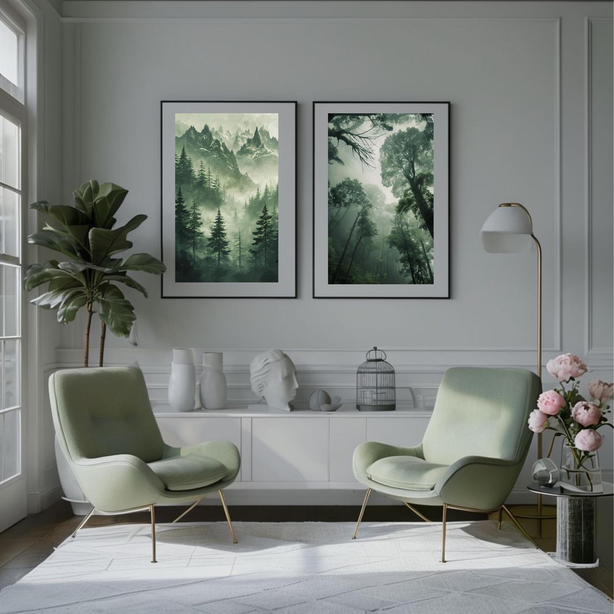 Forest Wall Art Print Set, Set of 3 Forest Wall Art Prints, Misty Woods ...