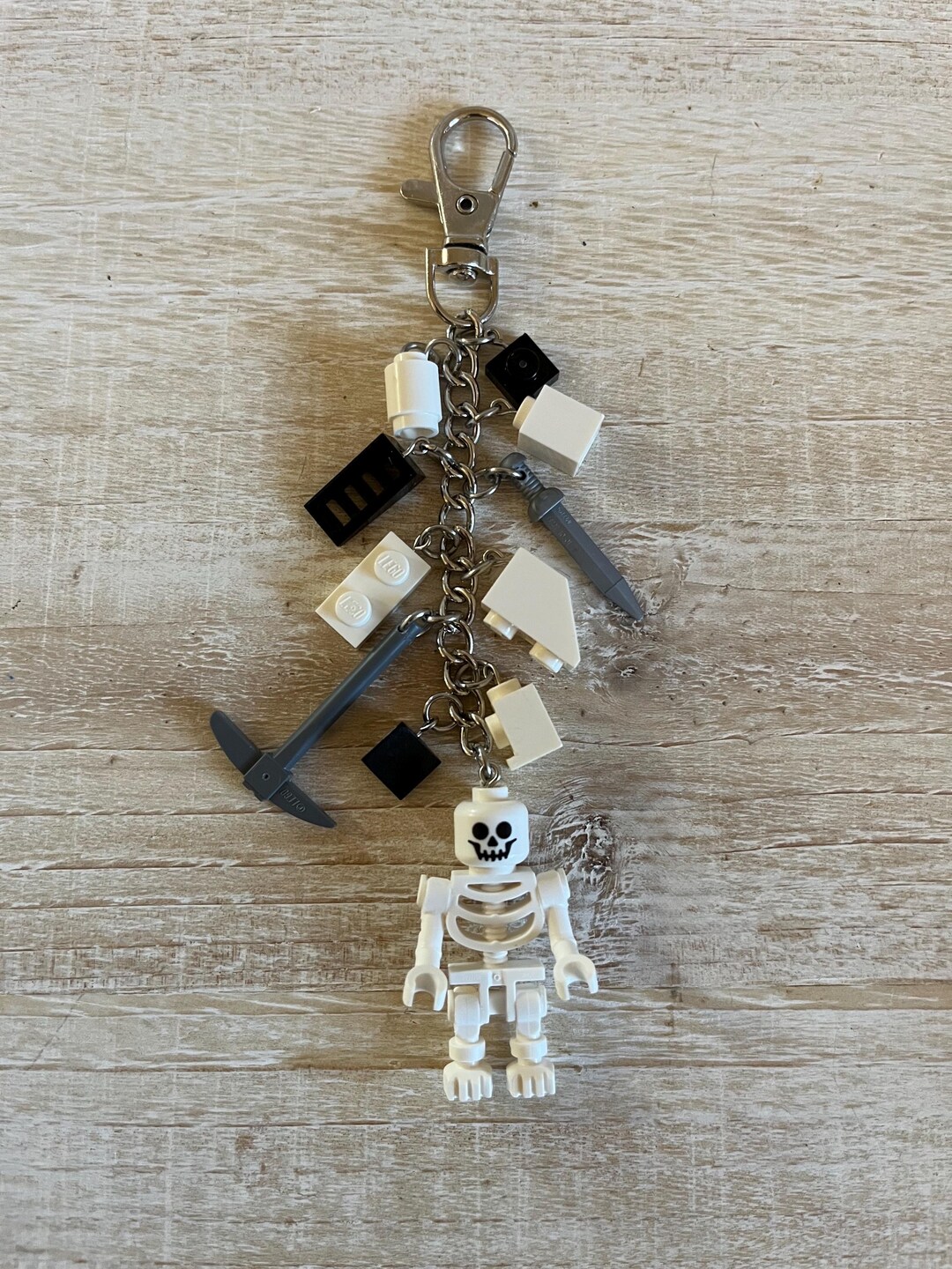 Skeleton Skull Keychain With Authentic Bricks Used as Charms - Etsy