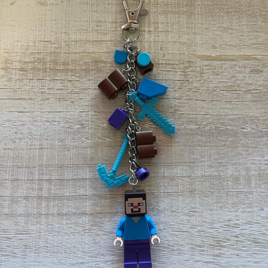 Minecraft Steve Keychain With Authentic Bricks Used as Charms - Etsy