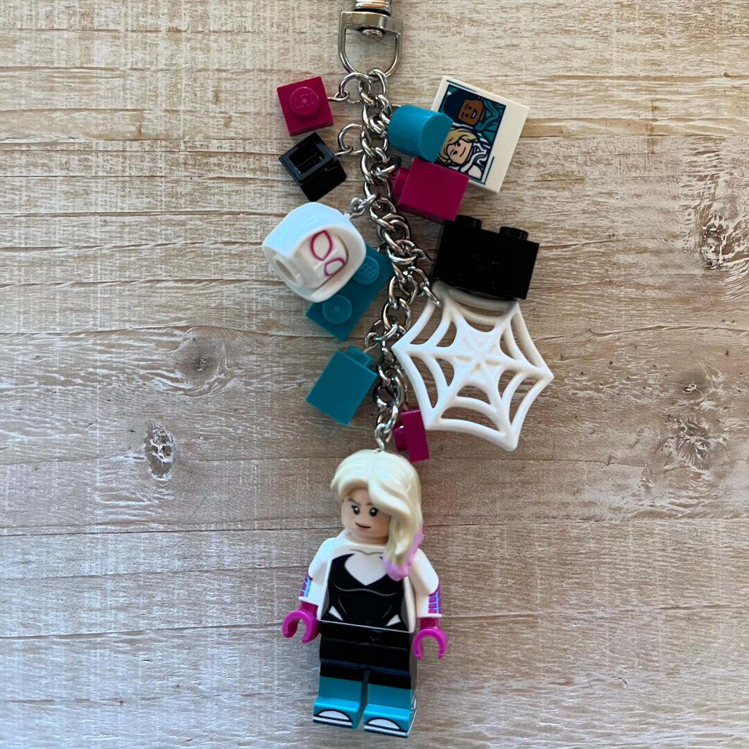 Spider Gwen Keychain With Authentic Bricks Used as Charms - Etsy