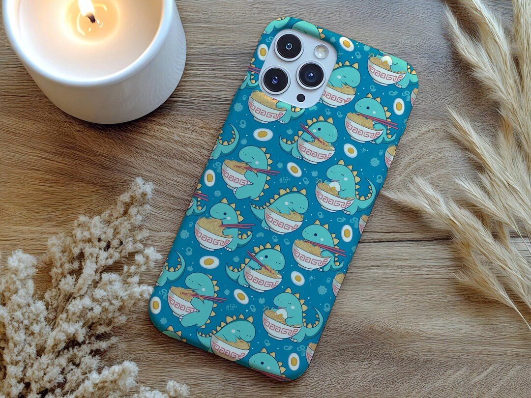 Kawaii Ramen Dino Tough Phone Case Cute Dinosaur Eating Noodles Fun ...
