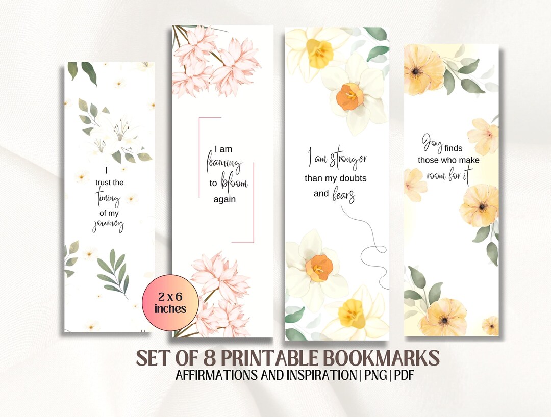 Positive Affirmation Printable Bookmarks | Floral Set of 8 | Instant ...
