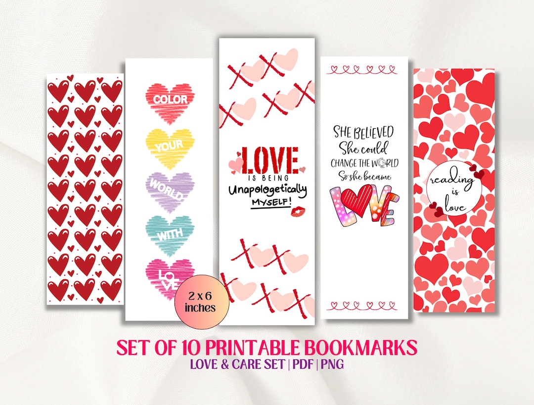 Printable Valentine Affirmations Bookmarks | Heart Set of 10 | PDF ...