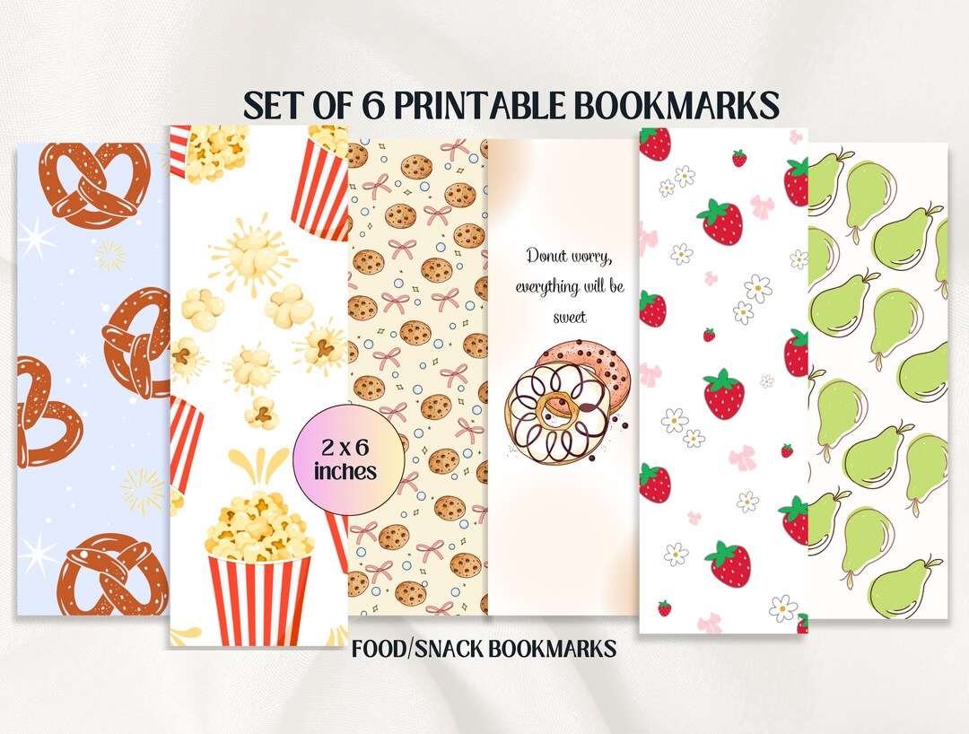 6 Printable Food Bookmarks – Fruit and Snack Designs | Strawberry ...