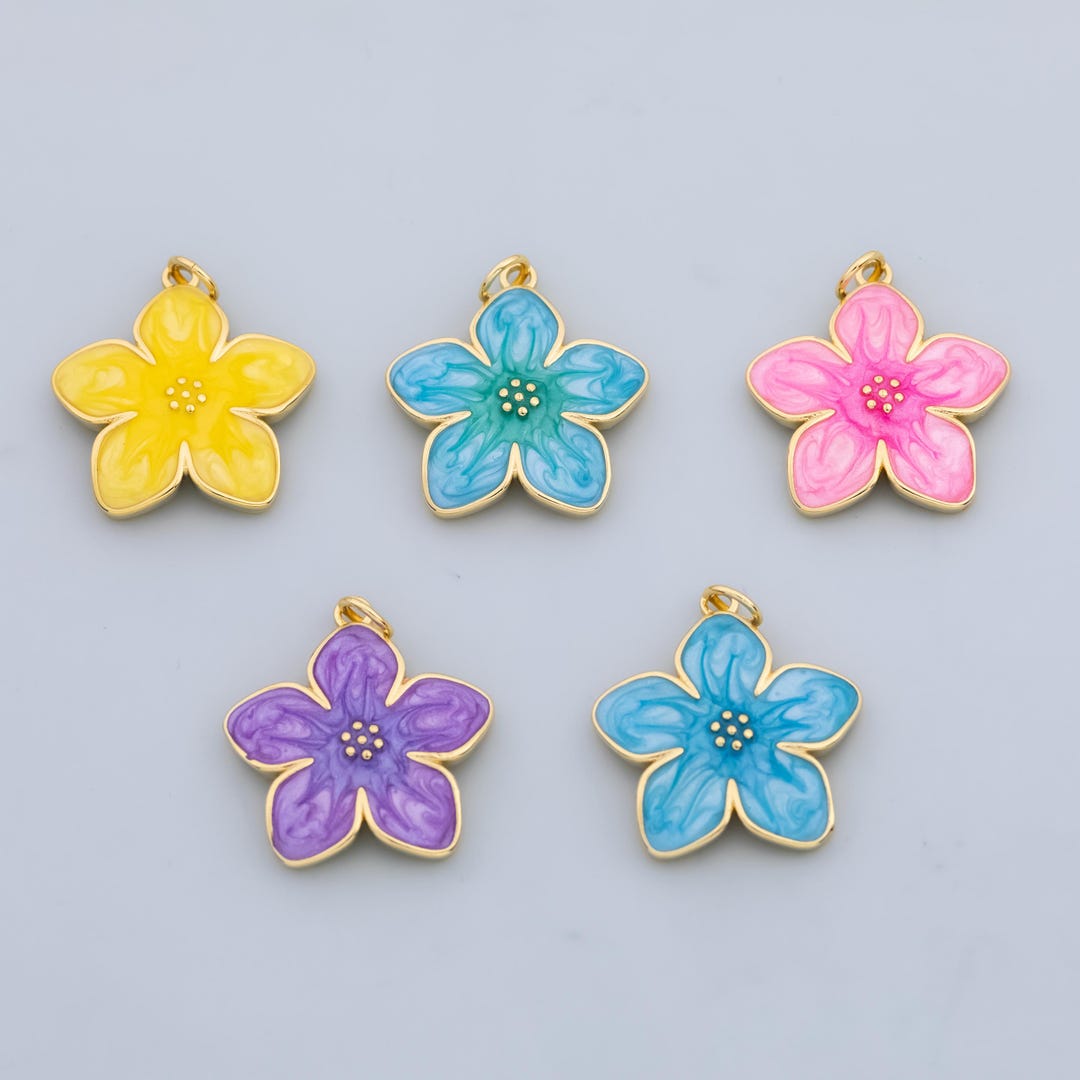 Flower Enamel Charm 18K Gold Filled Silver Charm Bar Bracelet Necklace ...