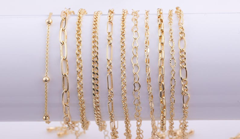 18k Gf Dainty Minimalist Bracelet Chains • Figaro, Heart, Satellite ...