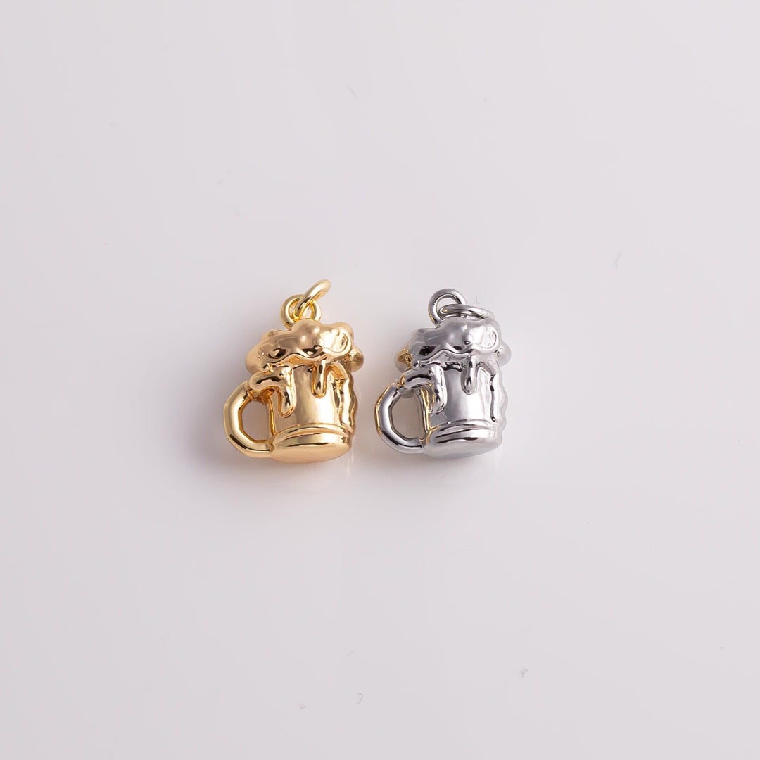 22k Gold Filled Beer Mug Charm 10x12mm Silver Bracelet Necklace Pendant ...